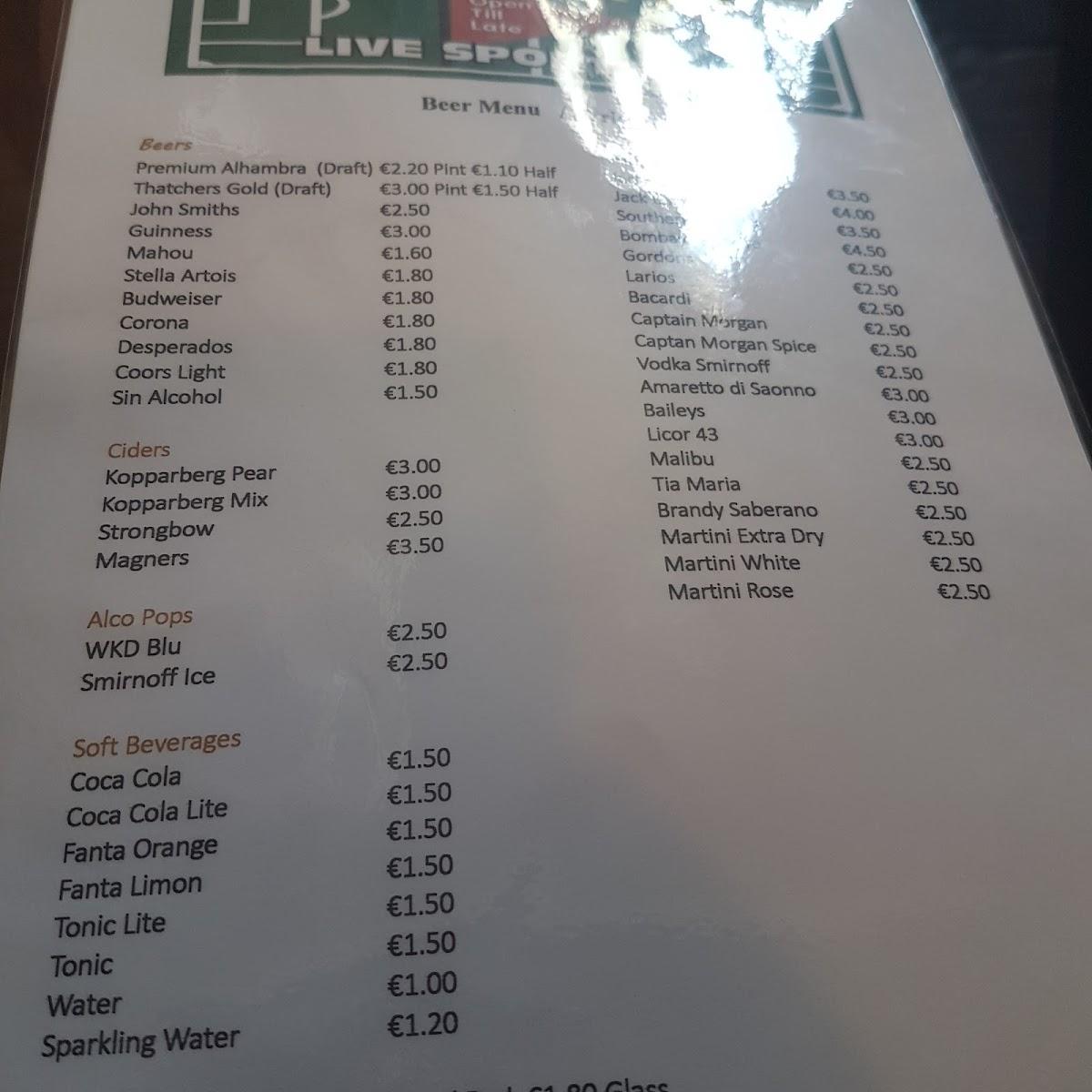 Menu at The Corner Flag pub & bar, Castillo de Montemar, Av. Antonio ...