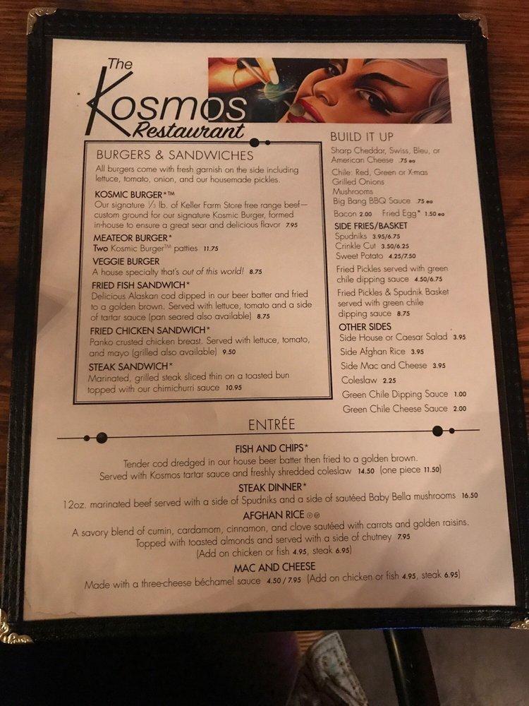 Menu at The Kosmos Restaurant, Albuquerque