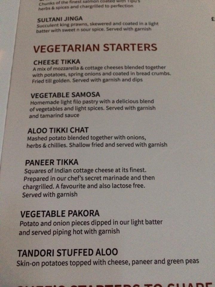 Menu at Tipu Sultan Majestic Dining restaurant, Birmingham
