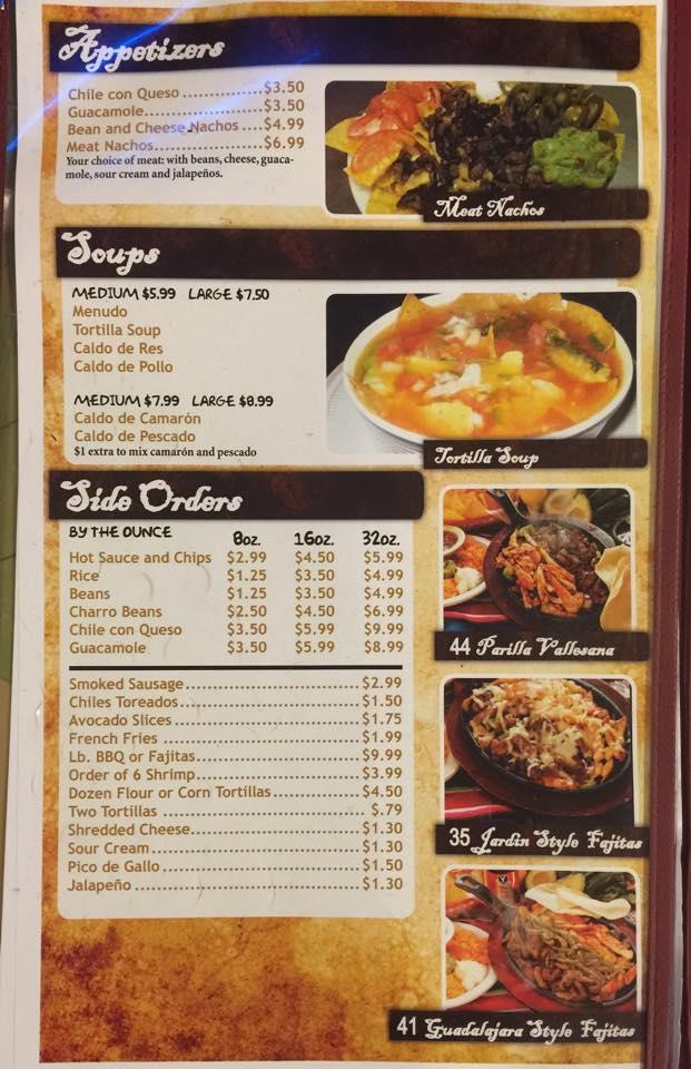 Menu at Valle's Mexican Restaurant, Waco