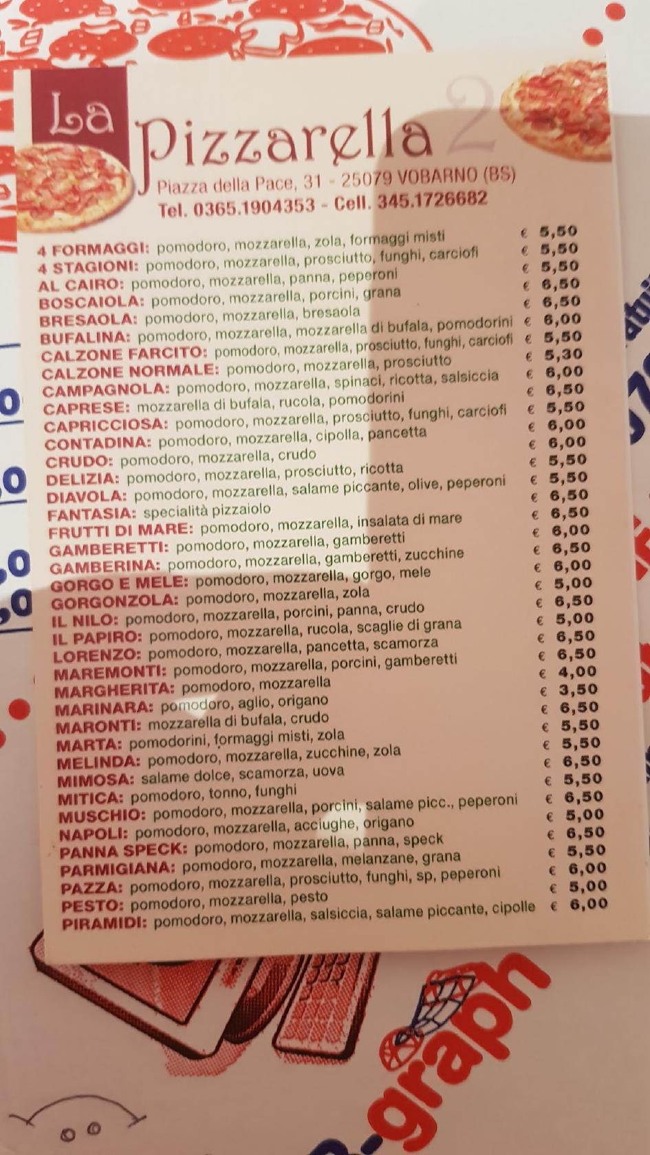Menu da La Pizzarella 2 ristorante, Vobarno