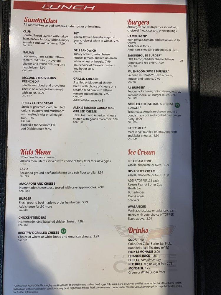 Menu at Corvette Cafe, Omaha