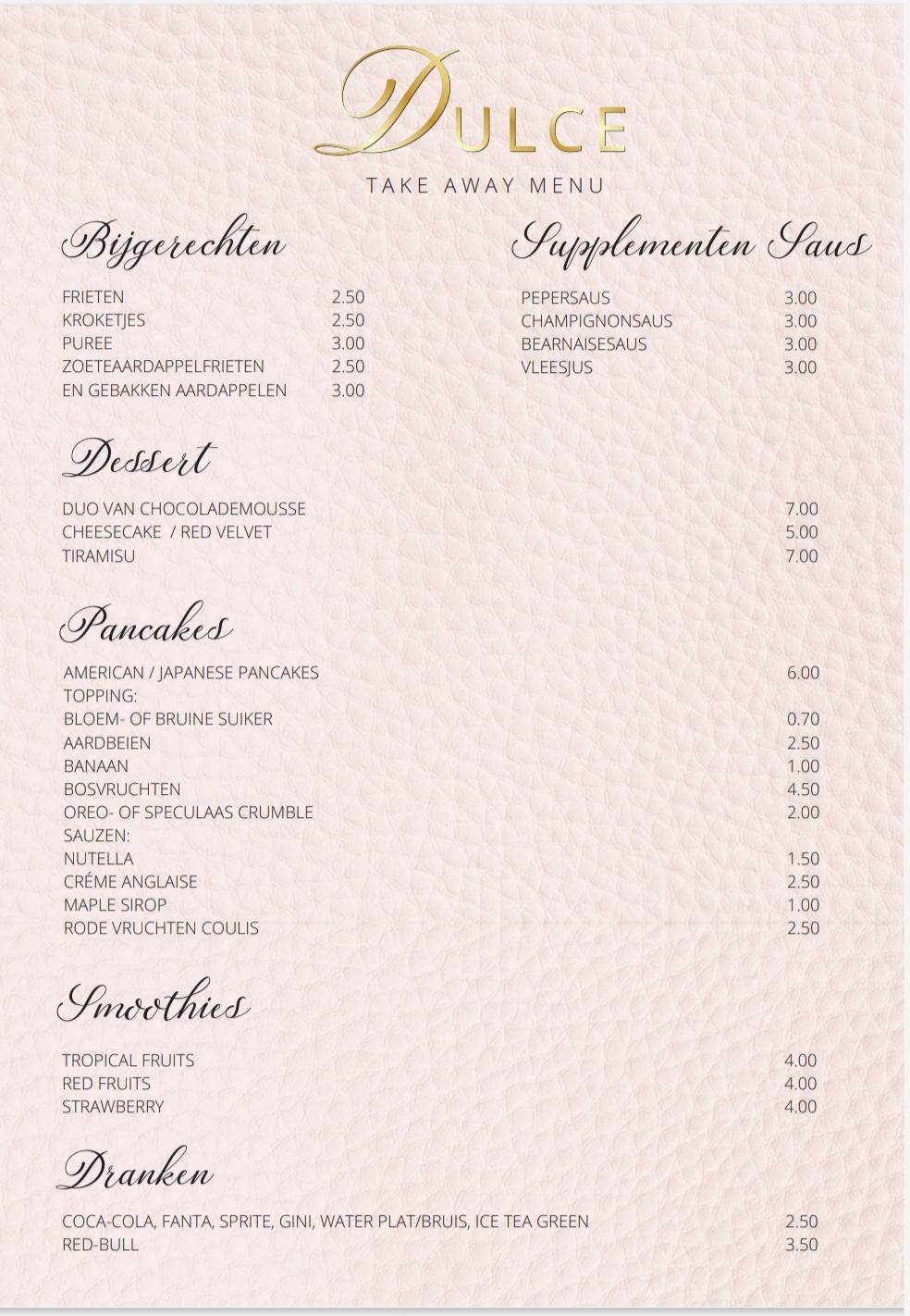 Speisekarte von Dulce, Antwerpen