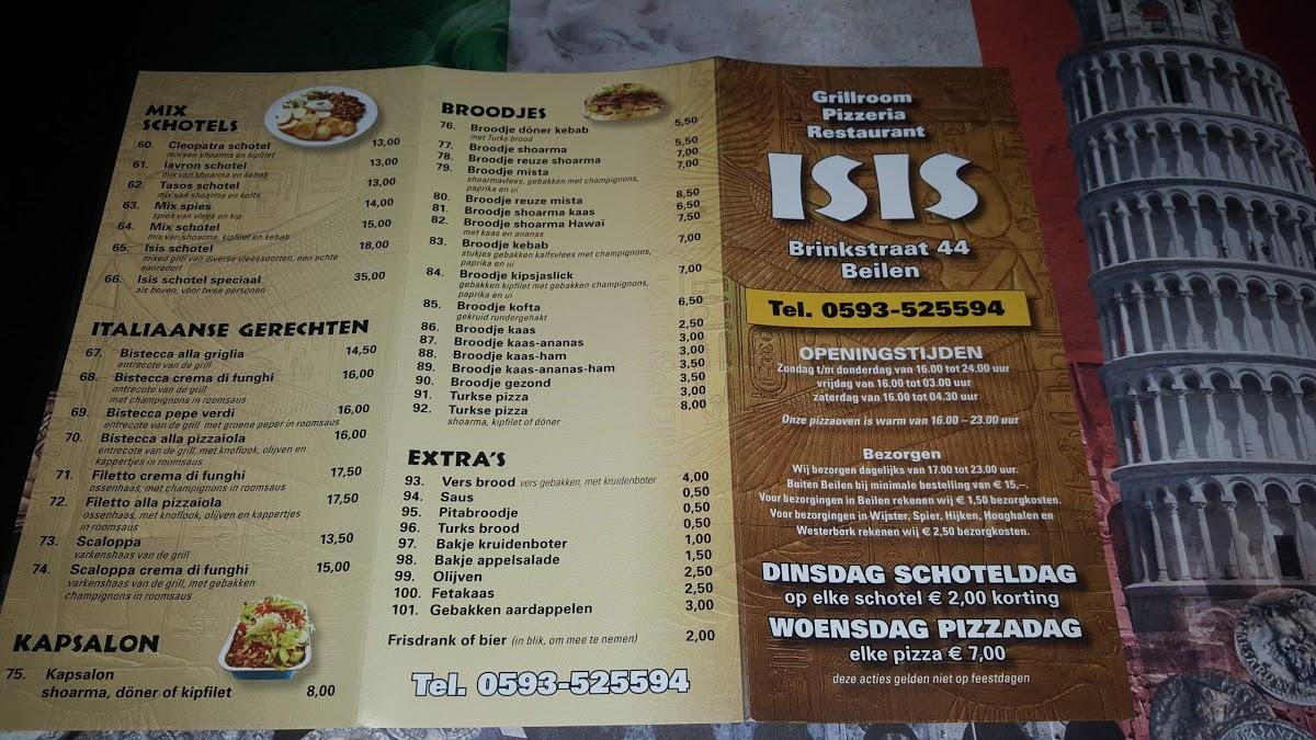 Menu at Eetcafe Isis, Beilen