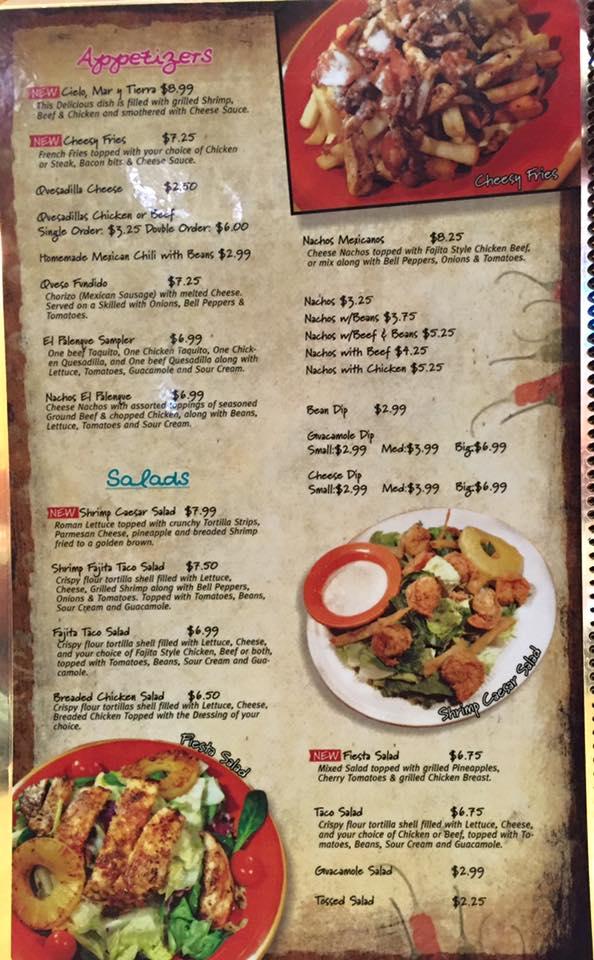 Menu at El Palenque restaurant, Cave City