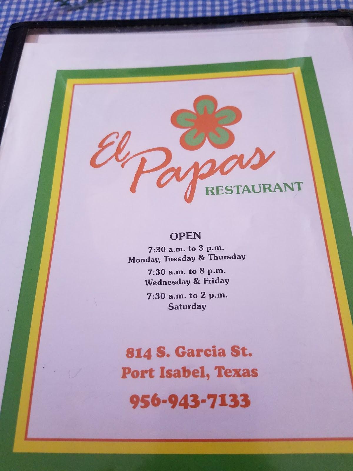 Menu at El Papa's restaurant, Port Isabel