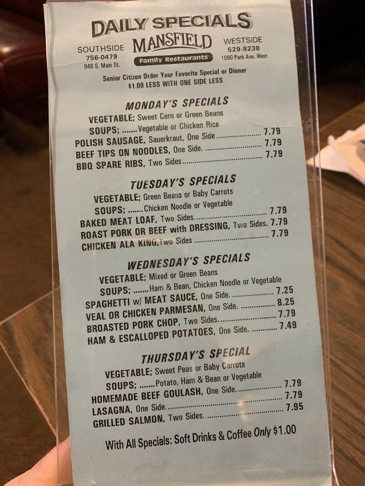 Menu at Mansfield Family Restaurant- Southside, Mansfield, 948 S Main St