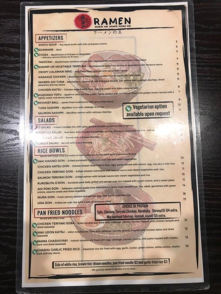 Menu at O Ramen desserts, Bakersfield