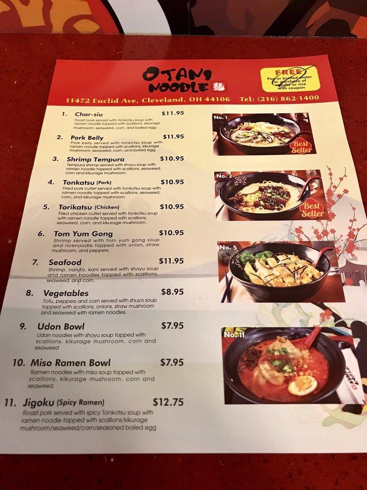 Menu at Otani Noodle - Uptown restaurant, Cleveland, Euclid Ave
