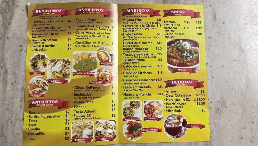Menu at Mendoza's Carniceria Taqueria restaurant, Fallon