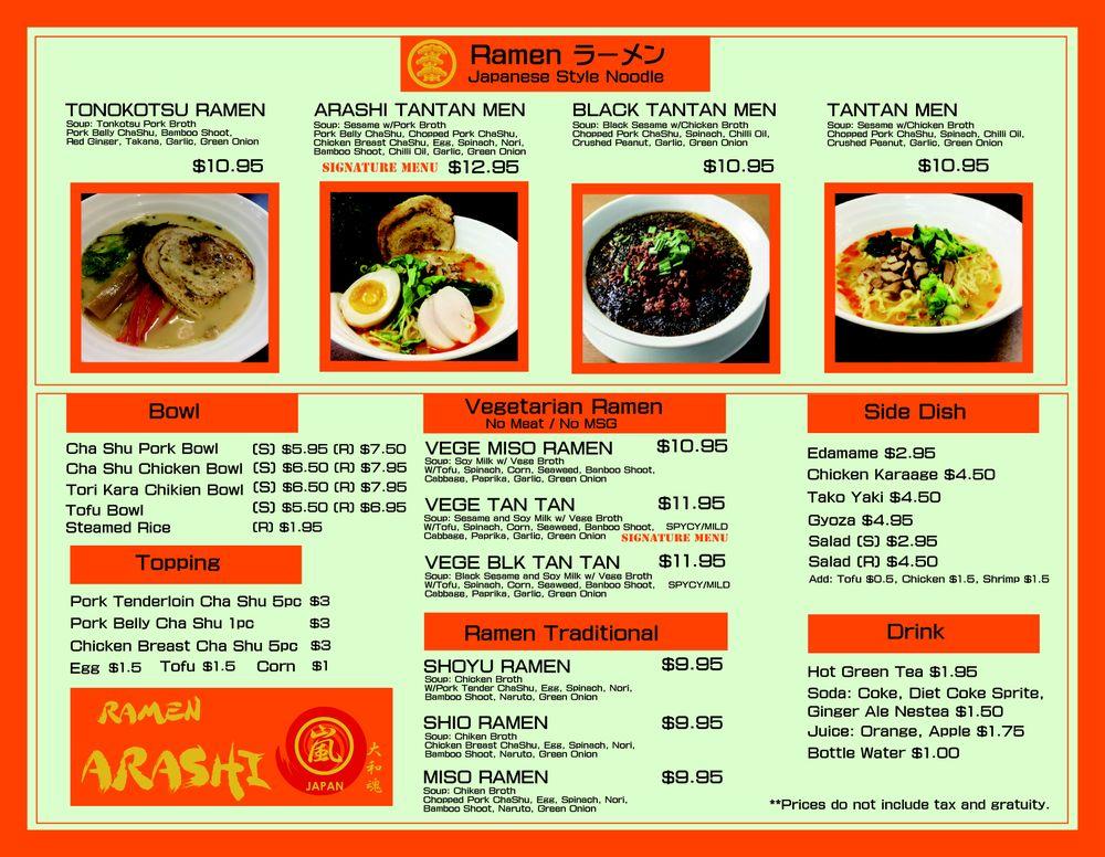 Menu at Ramen Arashi Banff restaurant, Banff