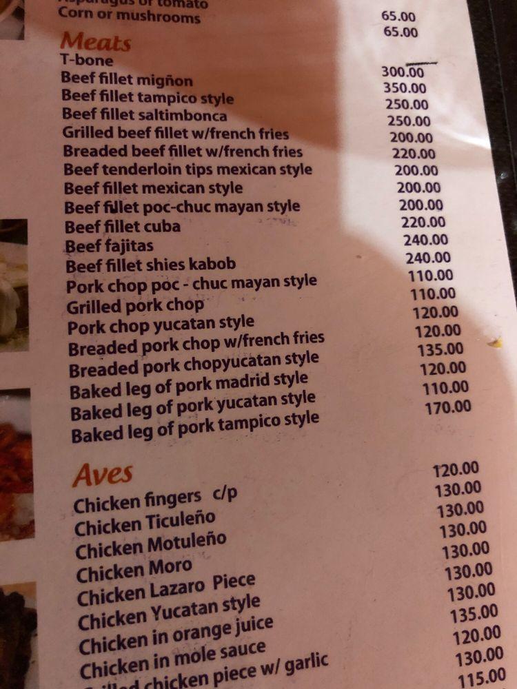 Menu at Restaurante El Moro, San Miguel de Cozumel