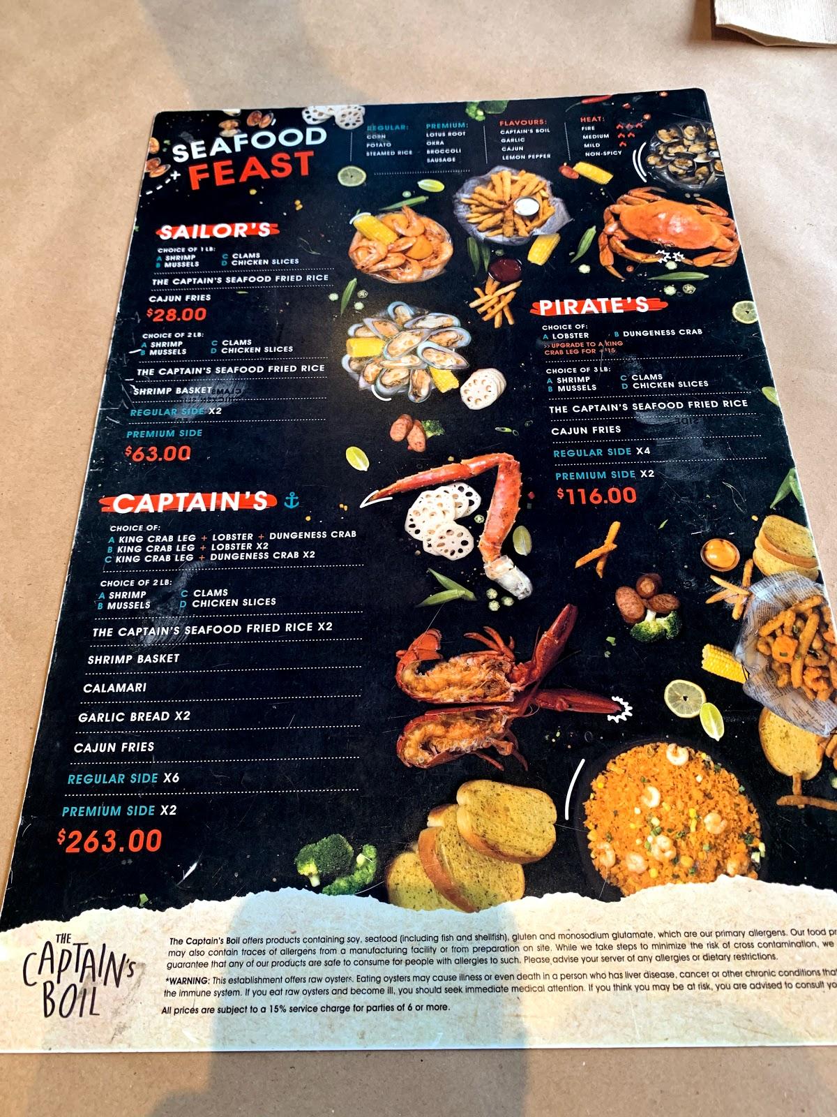 Menu at The Captain's Boil restaurant, Vaughan, Rutherford Rd
