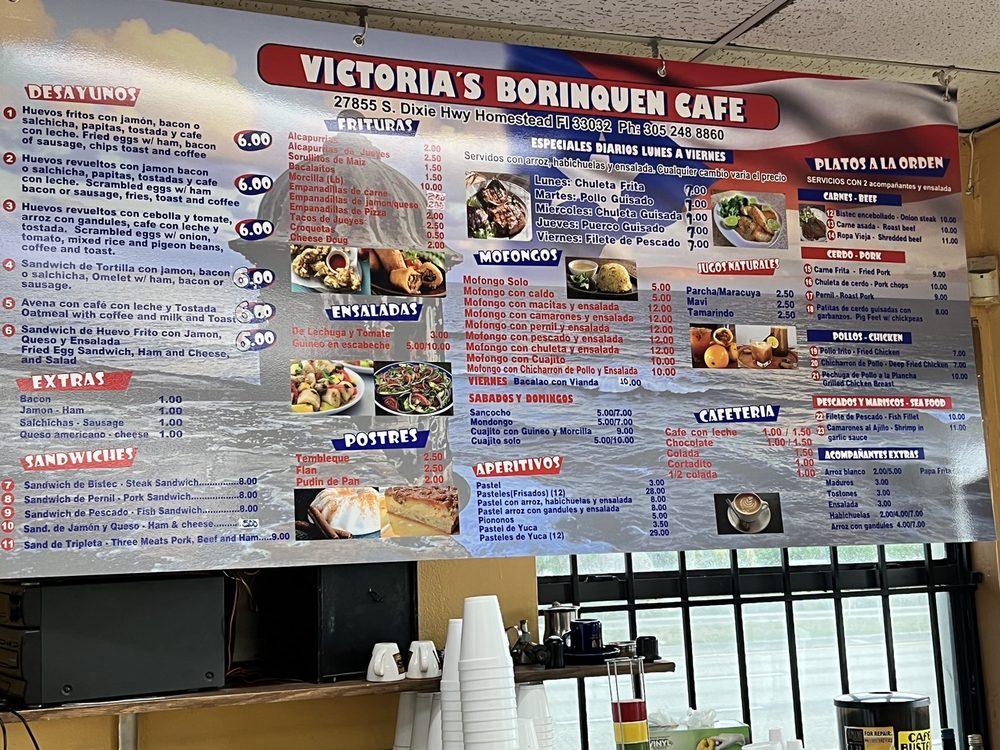 Menu at Victoria's Borinquen Cafe, Homestead, S Dixie Hwy