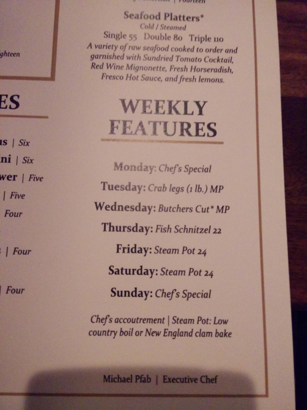 Menu at 201 seafood restaurant, Savannah