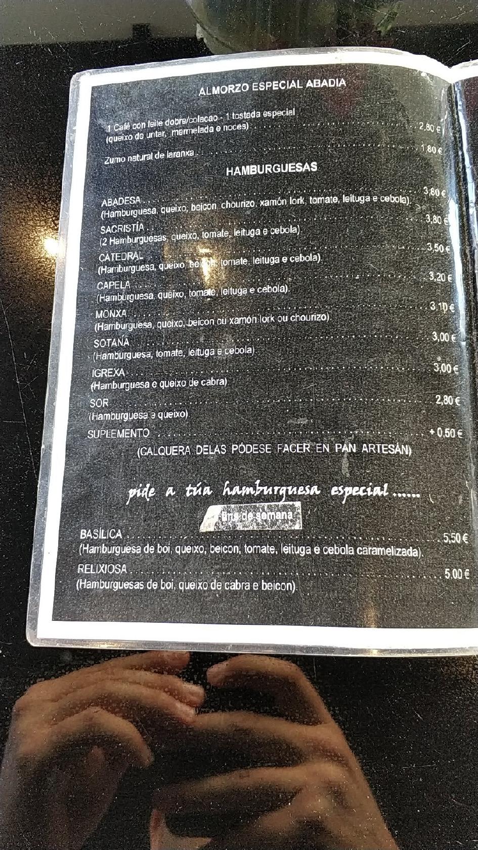 Menu at Abadia pub & bar, Camporrapado