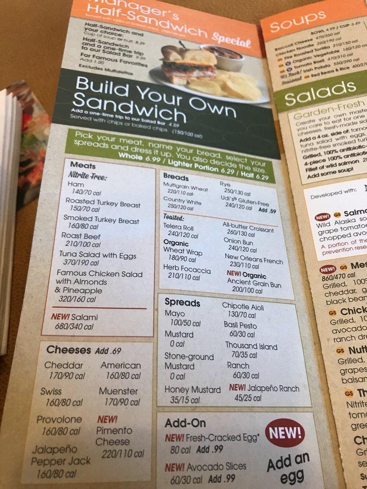 Menu at Jason's Deli restaurant, Memphis, Poplar Ave