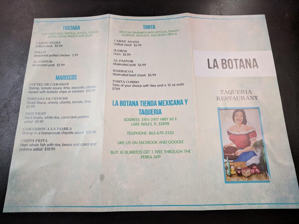 Menu at La Botana restaurant, Lake Wales, E State Rd 60