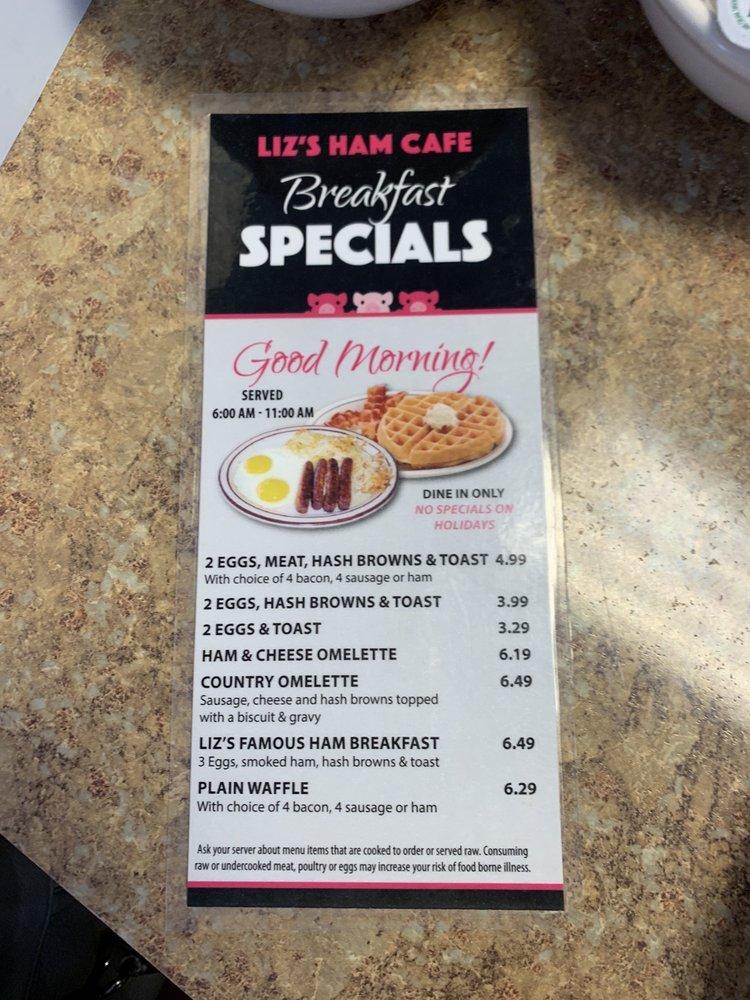 Menu at Liz's Ham Cafe, Fraser