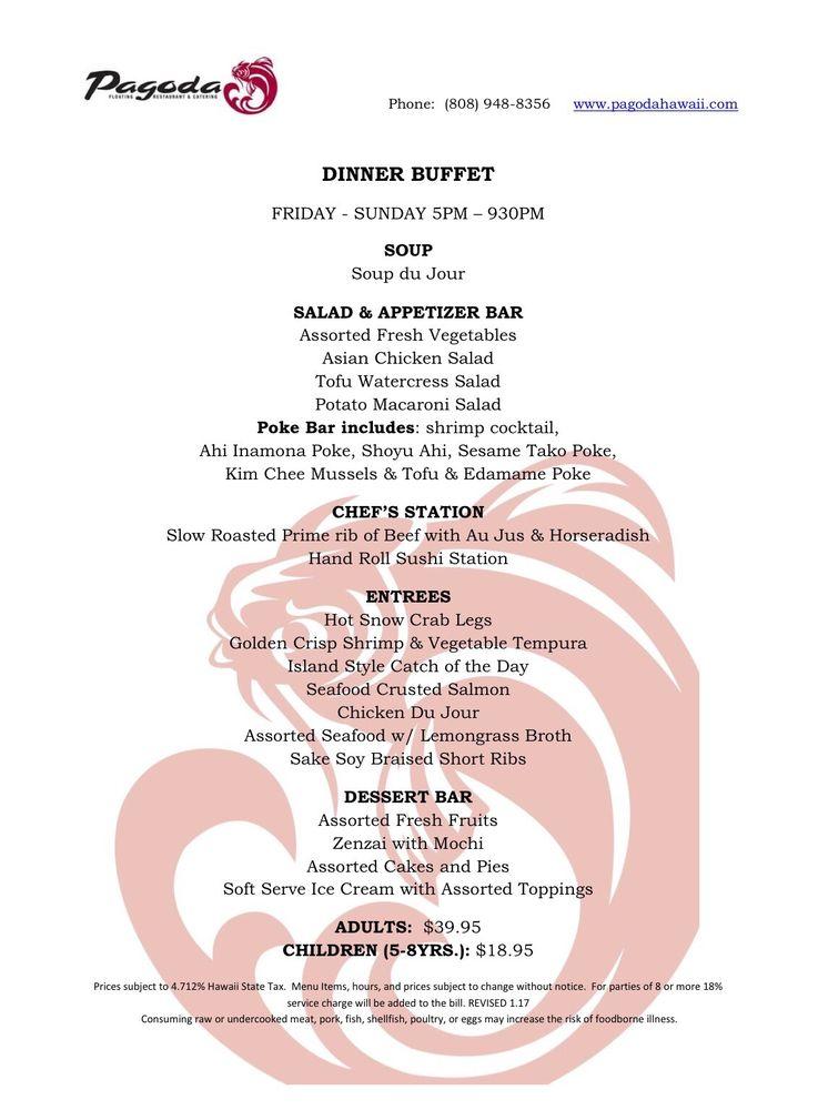 Menu at Pagoda Restaurant & Catering, Honolulu