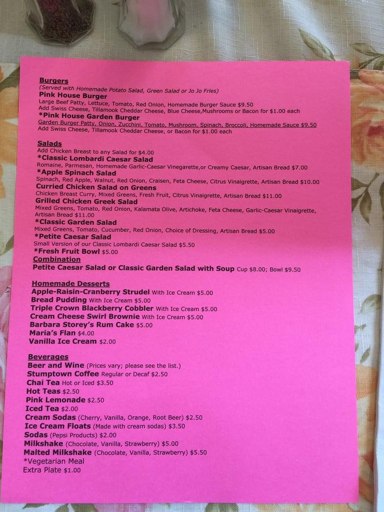 Menu at Pink House Cafe, Independence