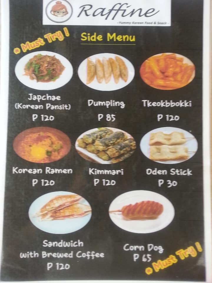 Menu at Raffine restaurant, Santo Tomas