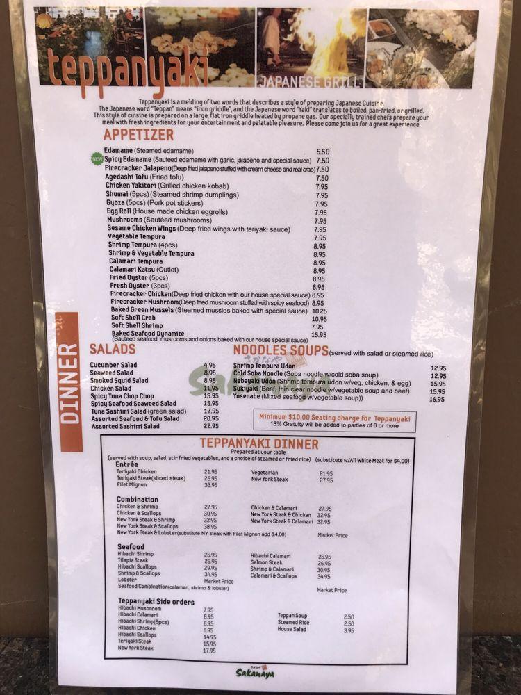 Menu at Sakanaya Japanese Restaurant, Fresno, N Fort Washington Rd #116