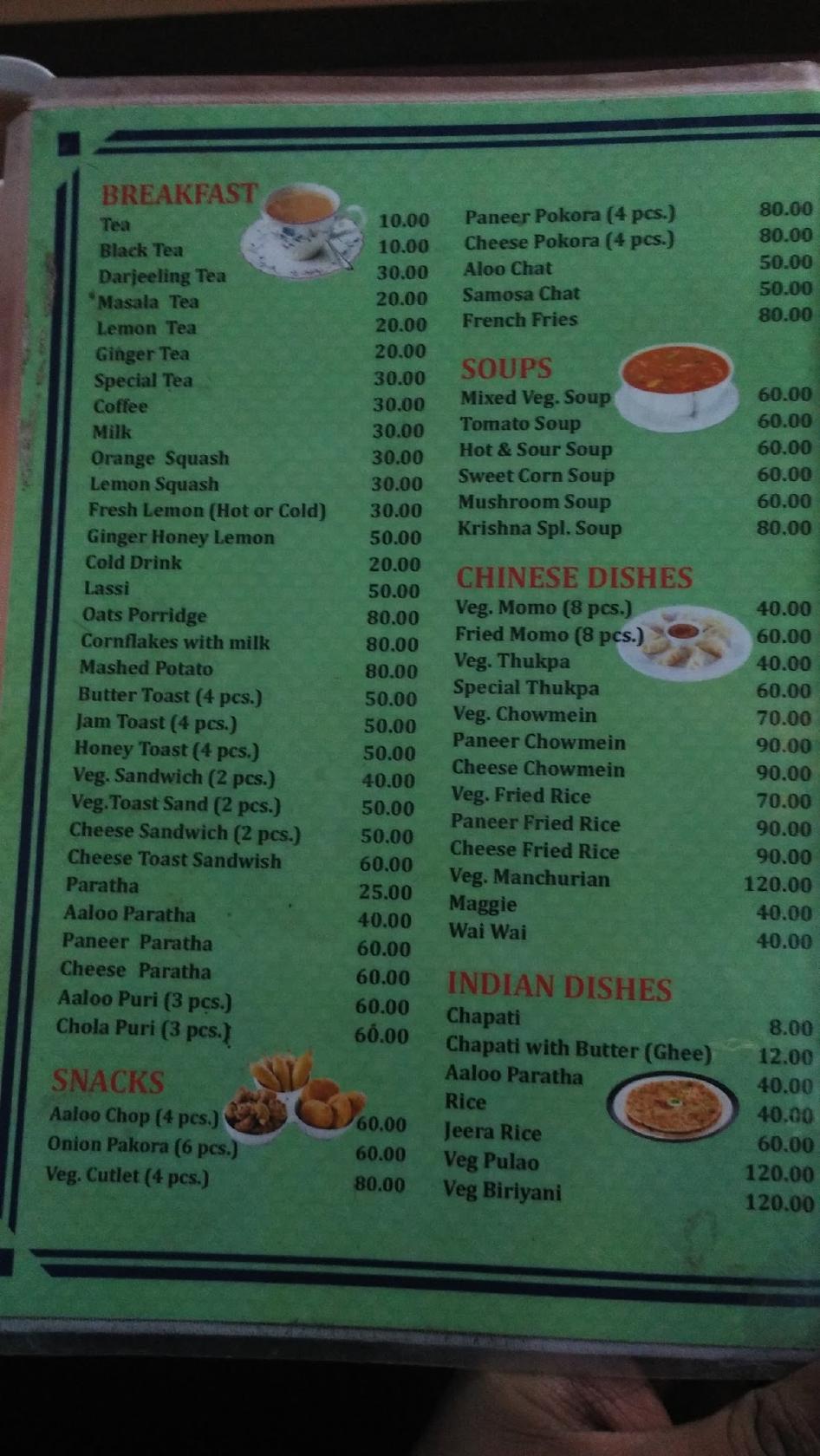 Menu at Shree Krishna Restaurant, Darjeeling, 27Q8+V9F