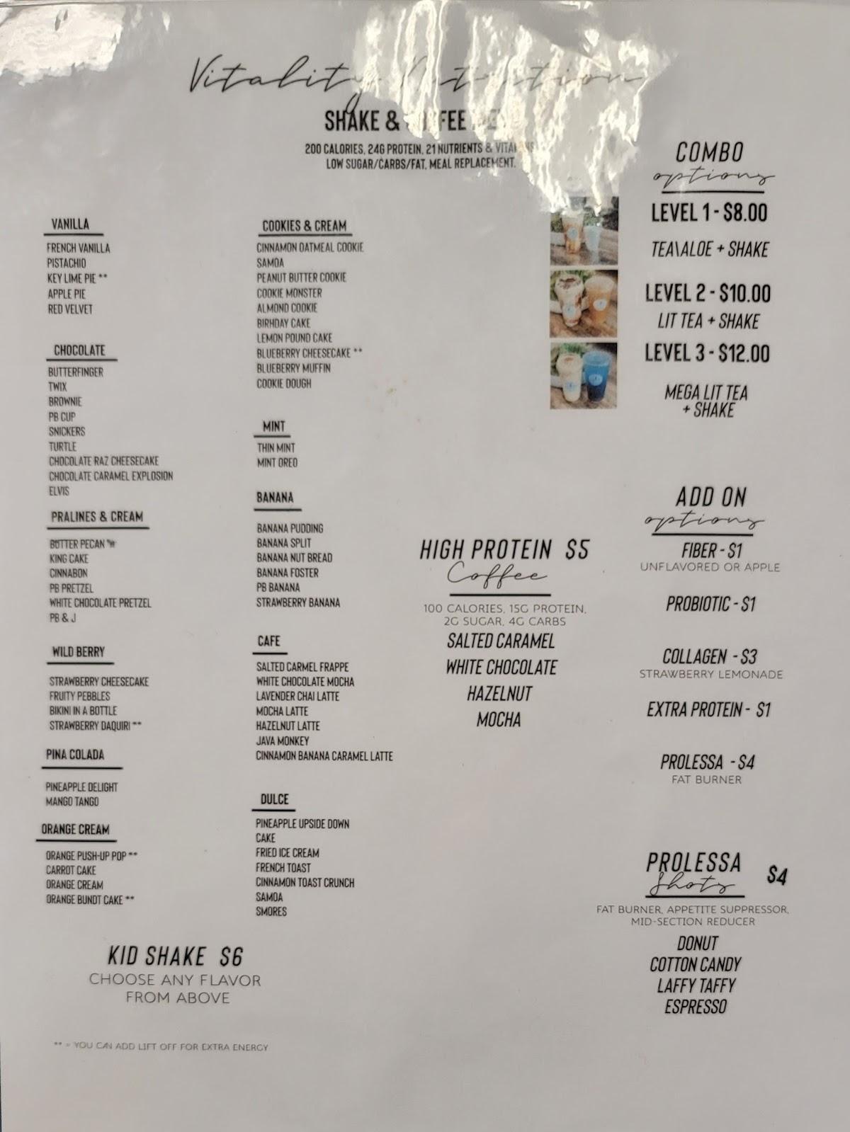 Menu at Vitality Nutrition pub & bar, Wilson