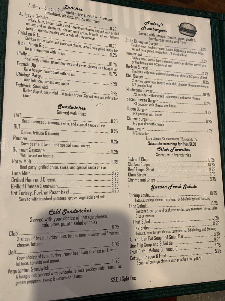 Menu at Audrey's Restaurant, Newport, U.S. Rte 2