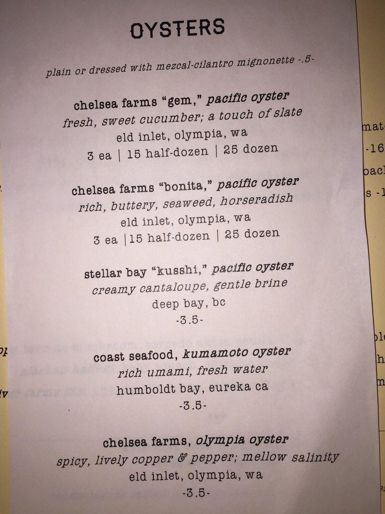 Menu at Chelsea Farms Oyster Bar, Olympia