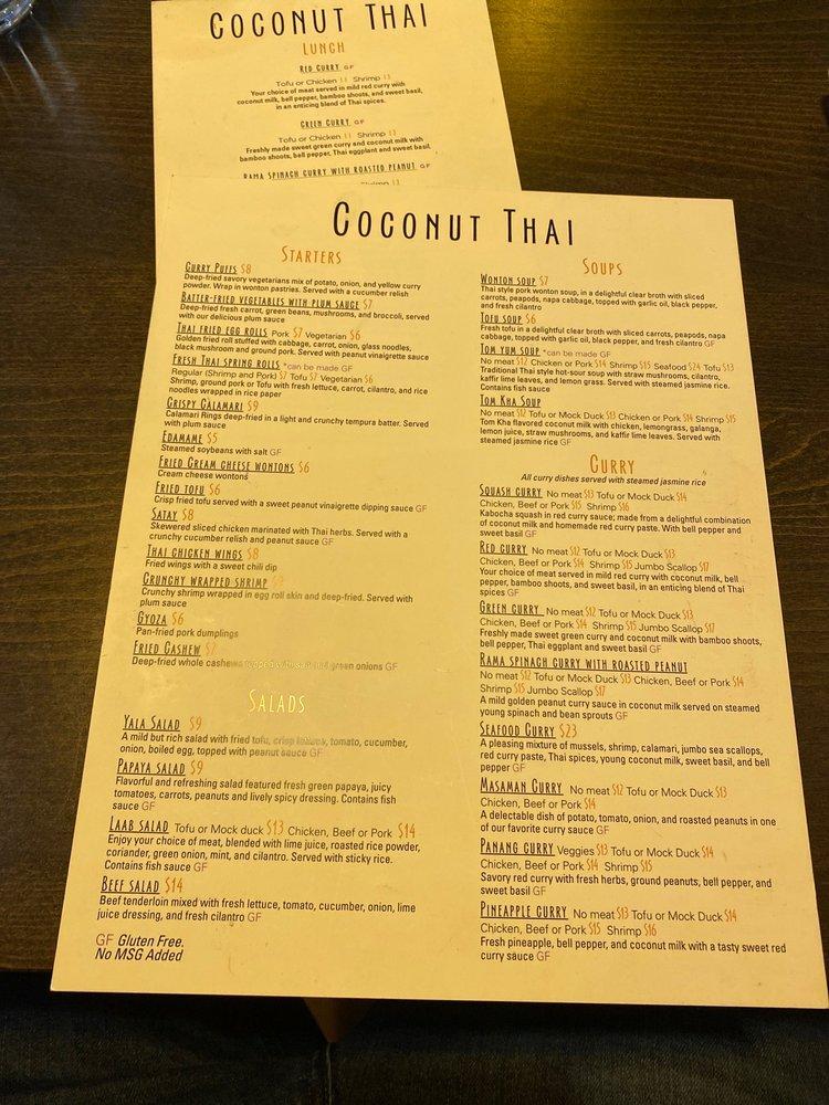 Menu at Coconut Thai on Grand restaurant, Saint Paul