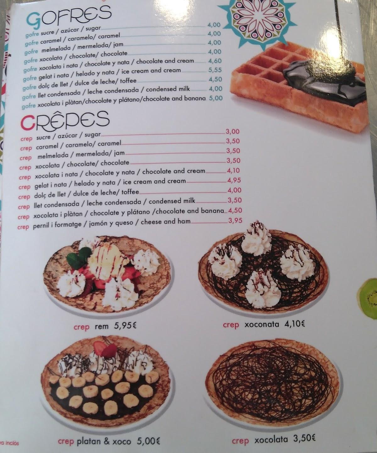 Menu at El Rem cafeteria, Blanes