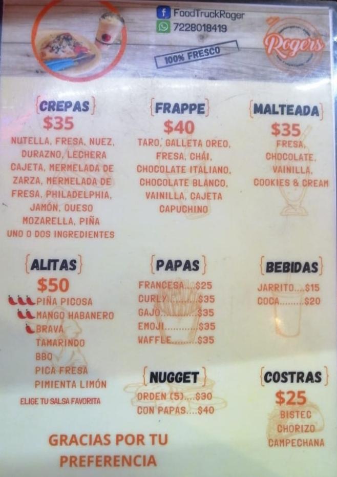 Menu at Food Truck Roger restaurant, Ixtapan de la Sal