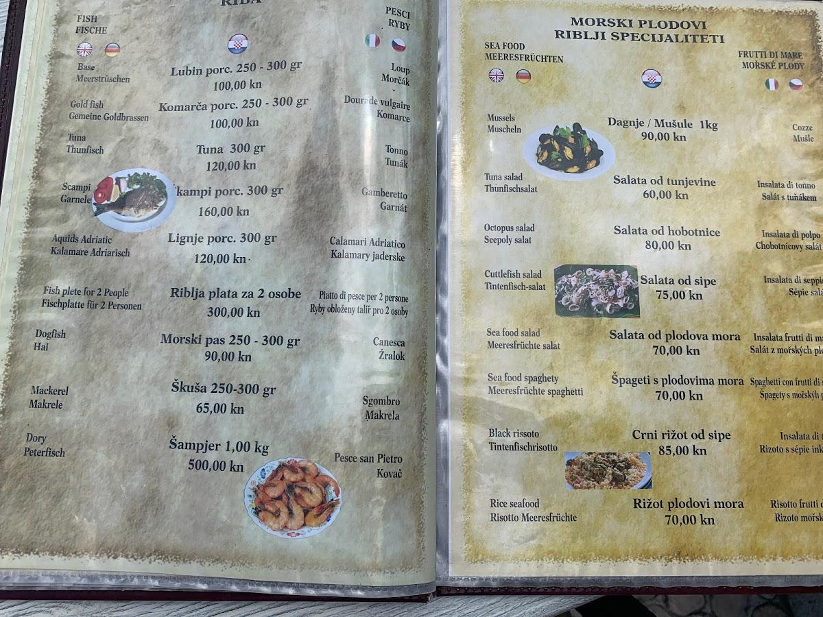 Menu at Restoran Porat restaurant, Zaostrog
