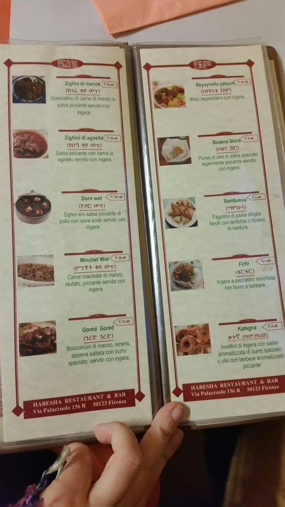 Menu at Habesha restaurant, Florence