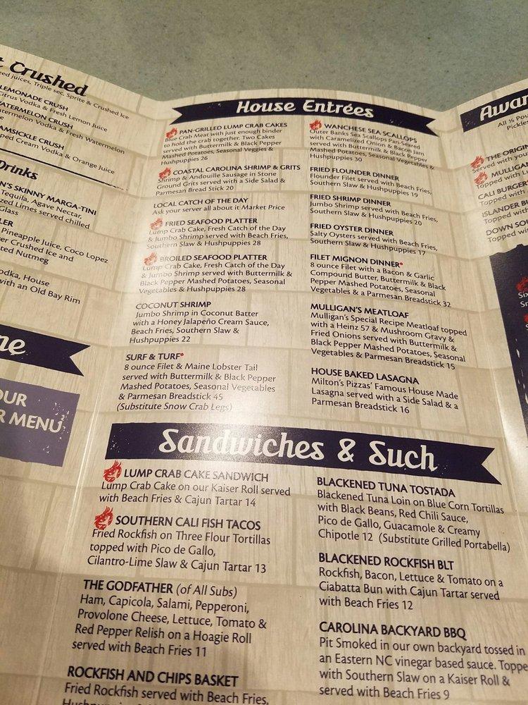 Menu at Mulligan's Grille in Historic Cottage Row pub & bar, Nags Head