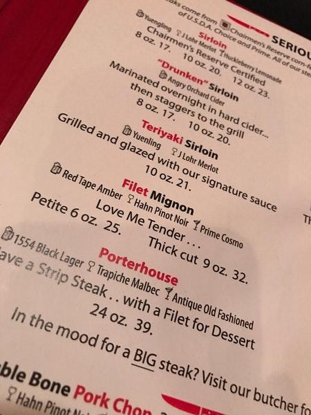 Menu at Prime Serious Steak steakhouse, Port Charlotte