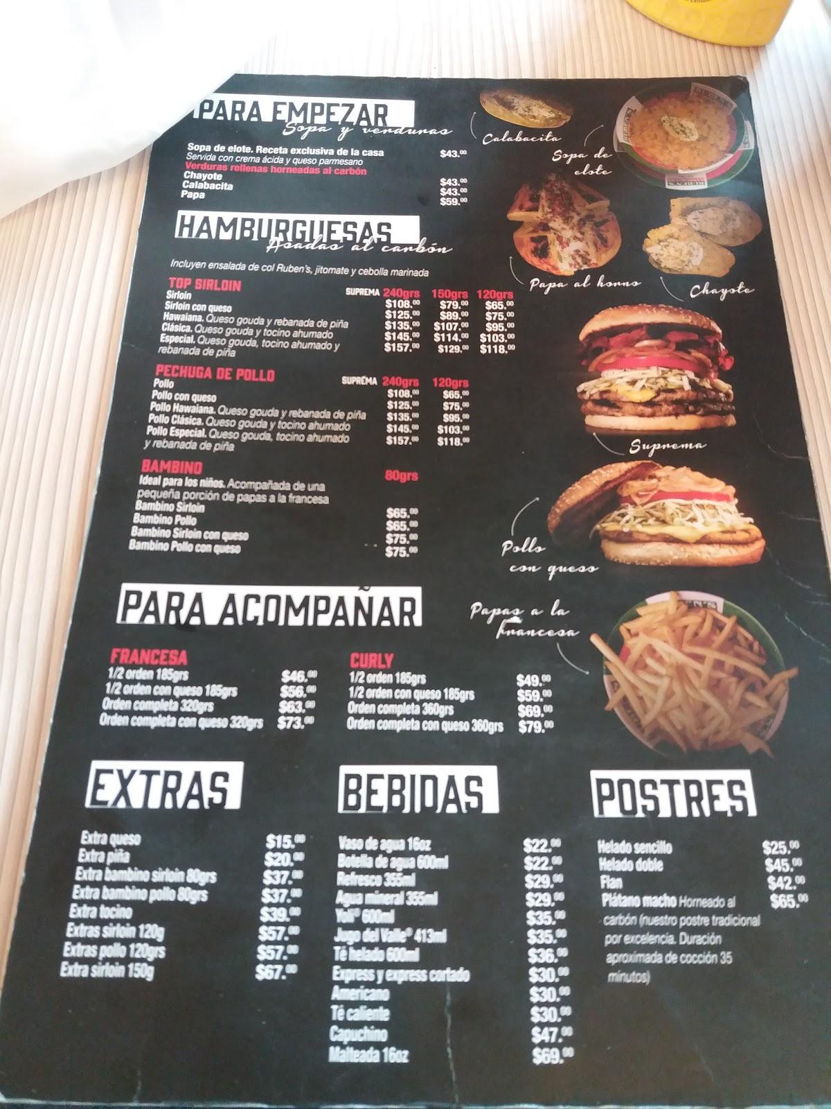 Carta del restaurante Ruben´s Hamburgers Prado Norte, Ciudad del México ...