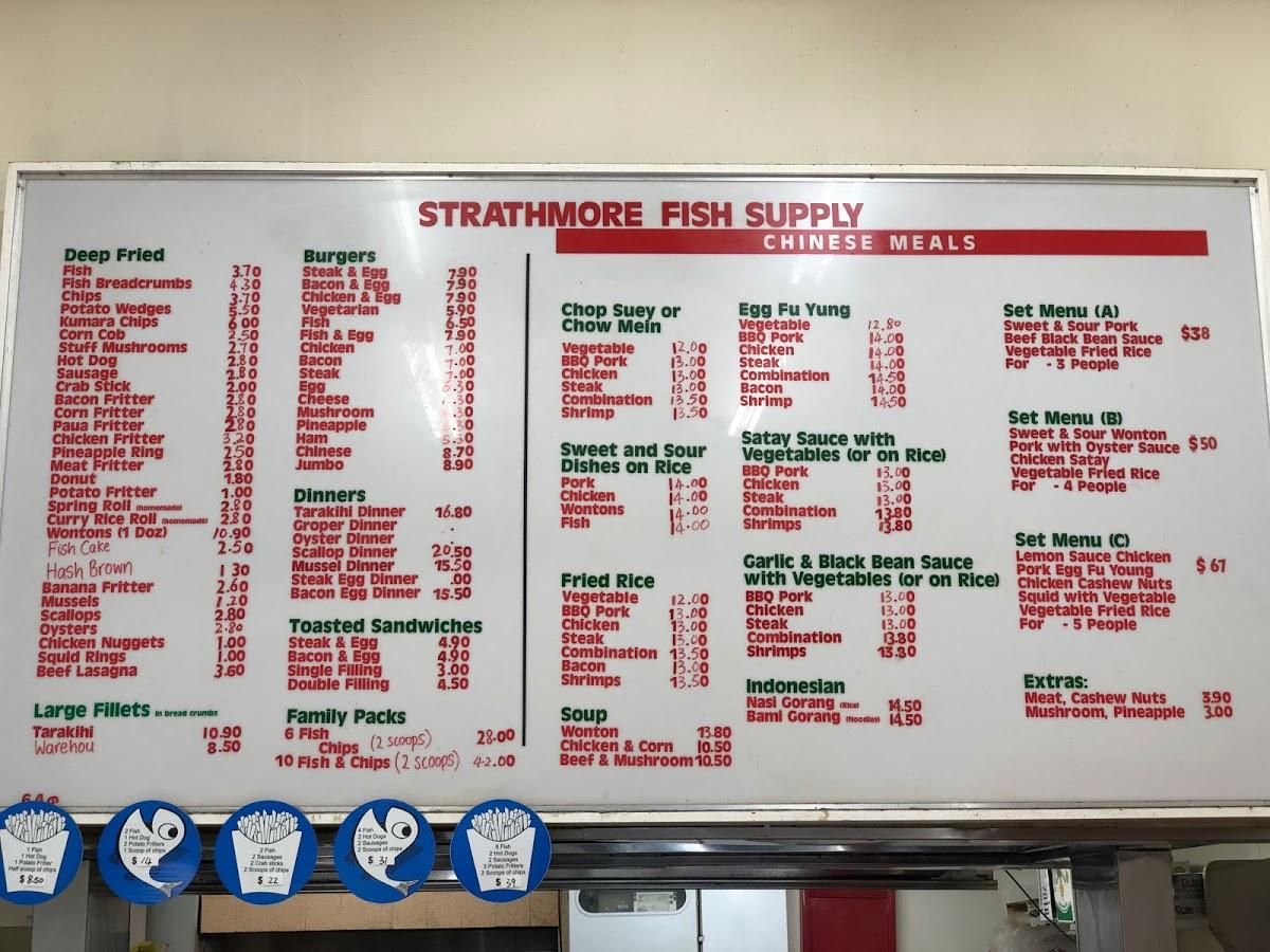 Menu at Strathmore Fish Shop restaurant, Wellington
