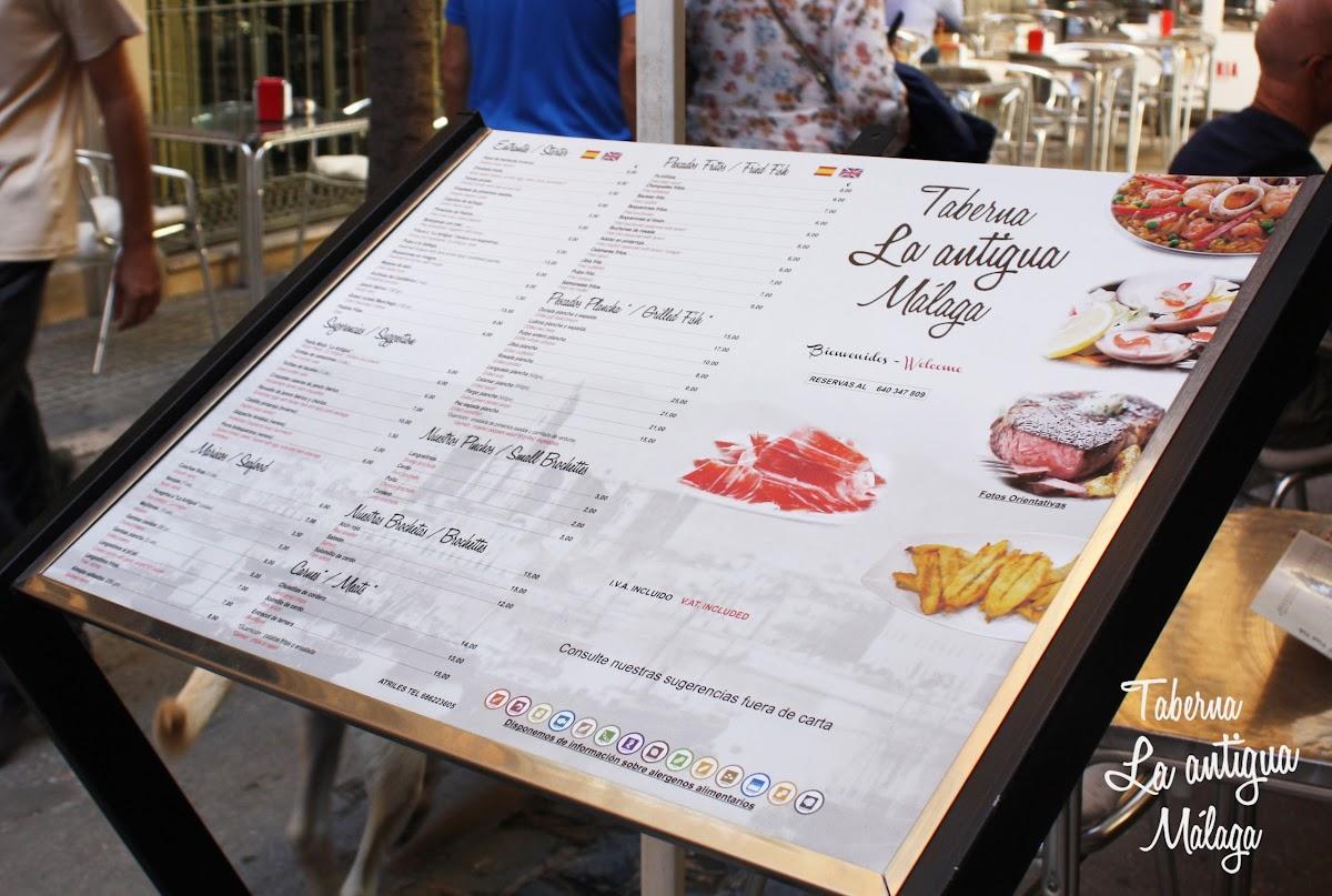 Carta del restaurante Taberna La Antigua, Málaga, C/ Trinidad Grund