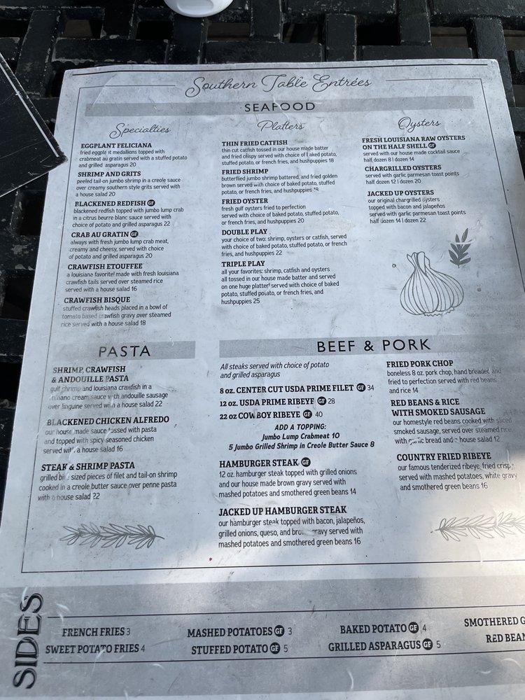 Menu at The Francis Southern Table & Bar, Saint Francisville, US-61