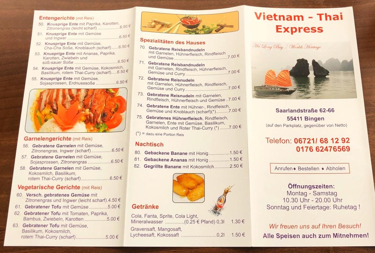 Menu at Vietnam-Thai Express restaurant, Bingen