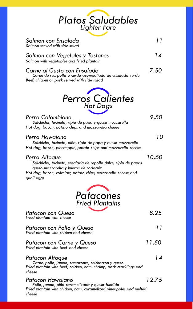 Menu at Altoque Colombian Food restaurant, Dover