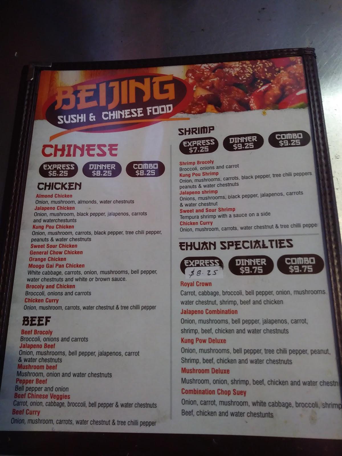 Menu at Beijing Express restaurant, Elsa