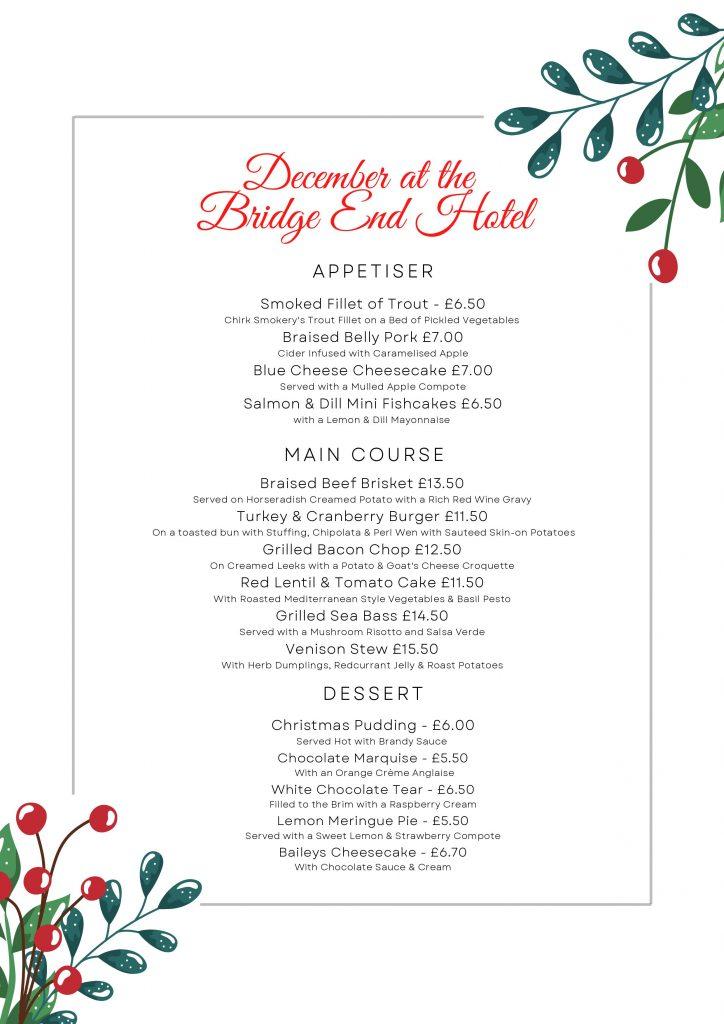 Menu at Bridge End Hotel pub & bar, Llangollen