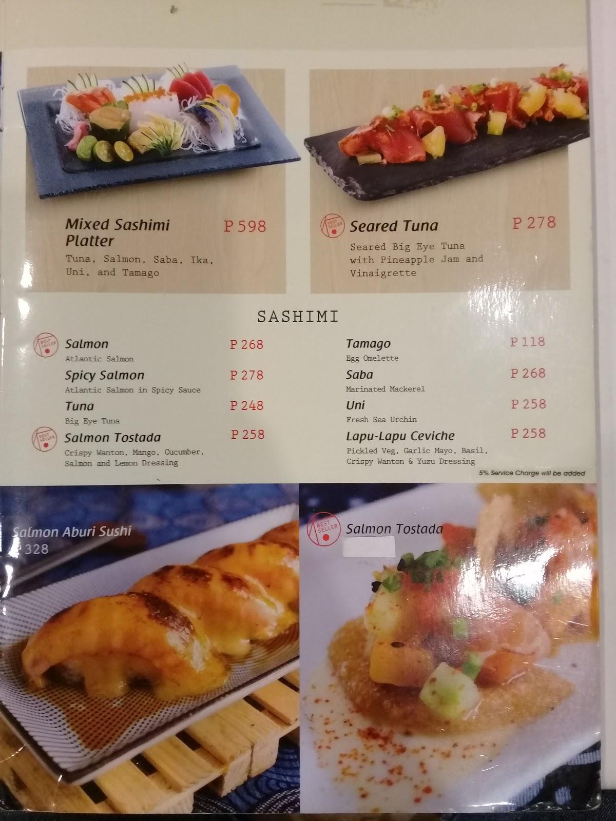 Menu at Chef Samurai Subic restaurant, Subic Bay Freeport Zone, Raymundo St