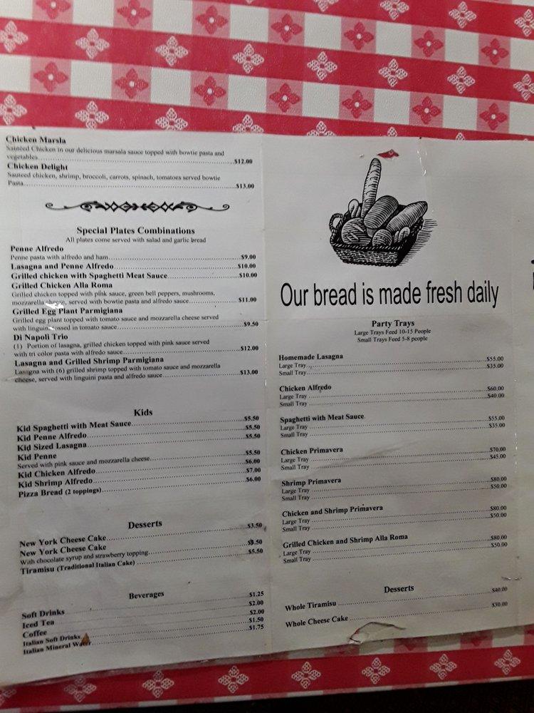 Menu at Di Napoli Italian Cuisine restaurant, Mont Belvieu