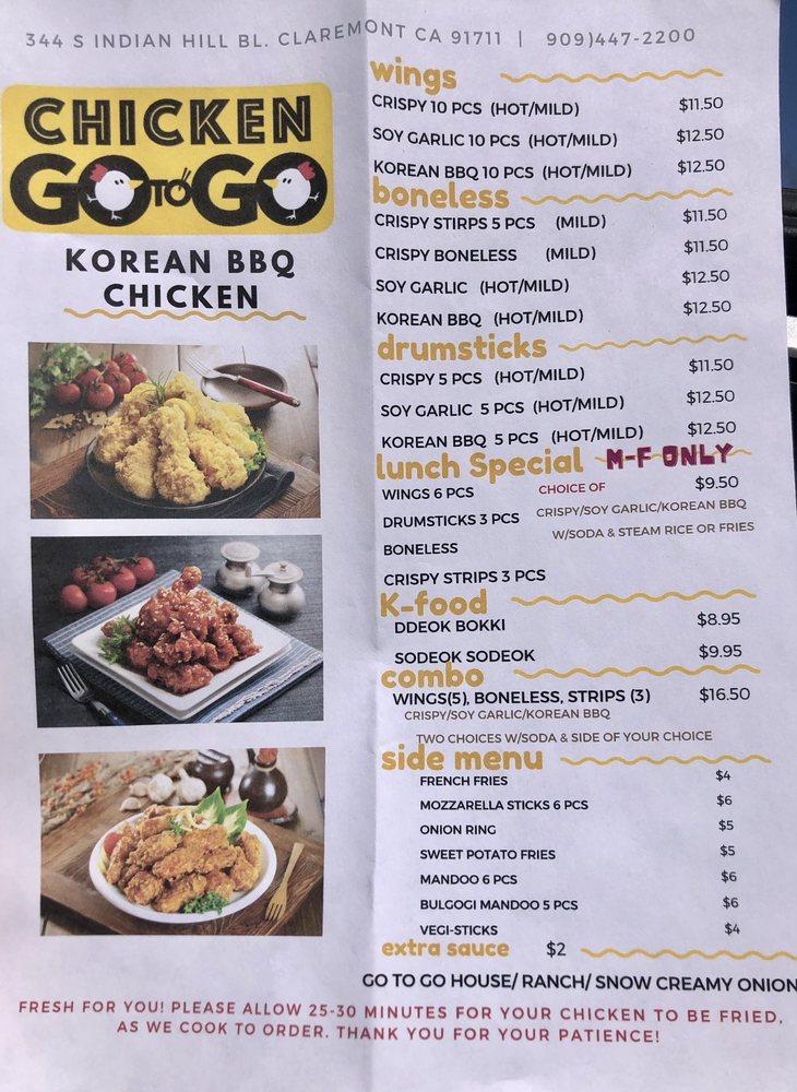 Menu at Go to Go Chicken restaurant, Claremont