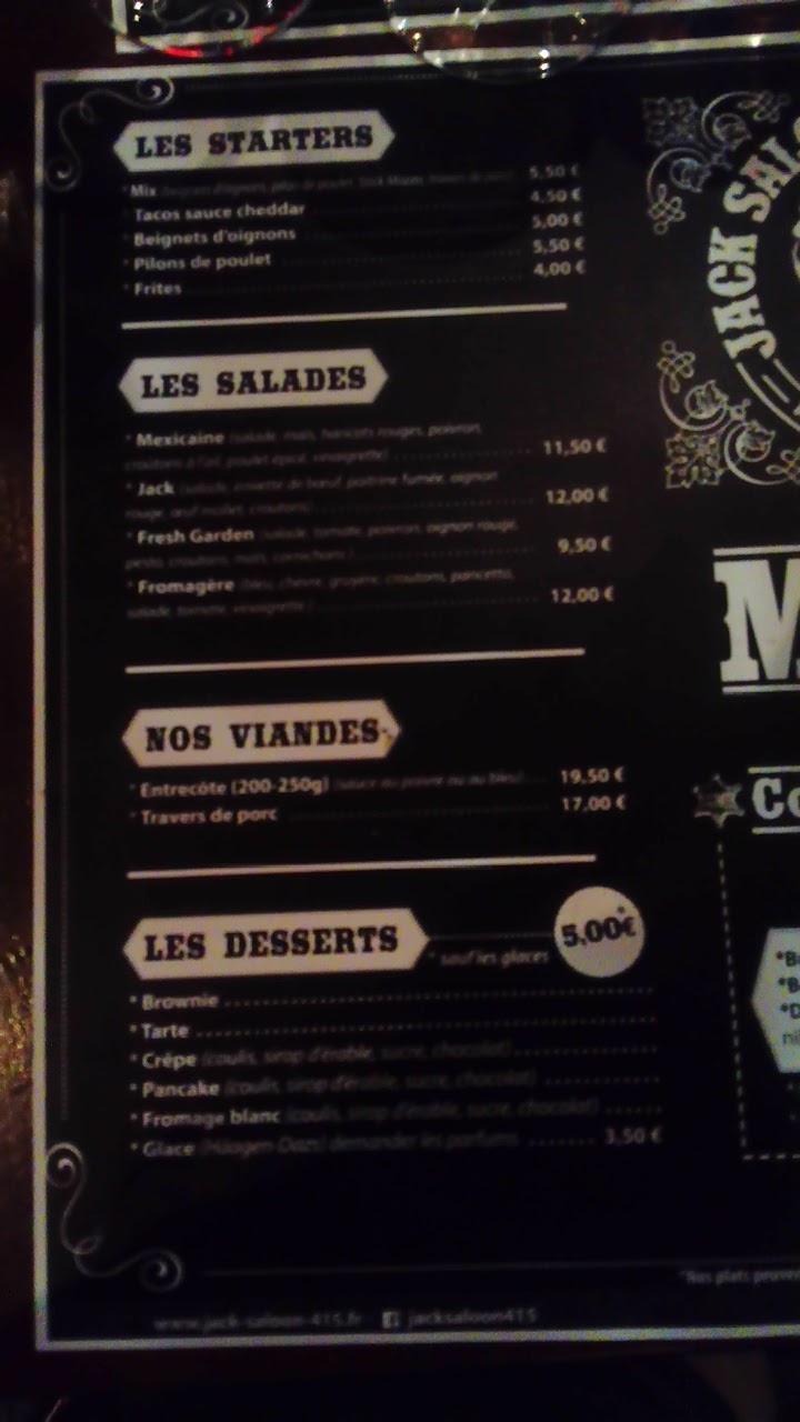 Menu at Jack Saloon 415 restaurant, Tulle